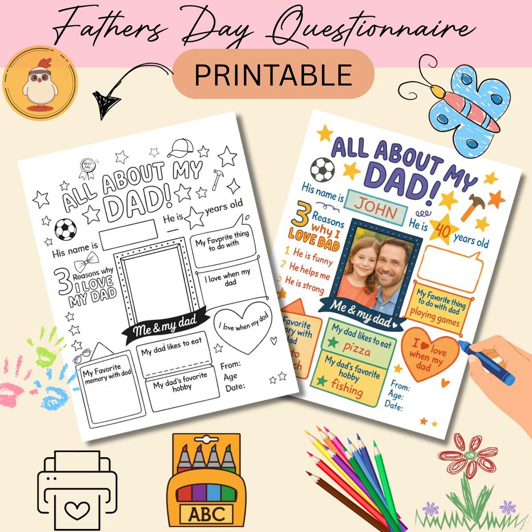 PRINTABLE All About My Dad Fathers Day Questionnaire Dad Gift From Kids ...