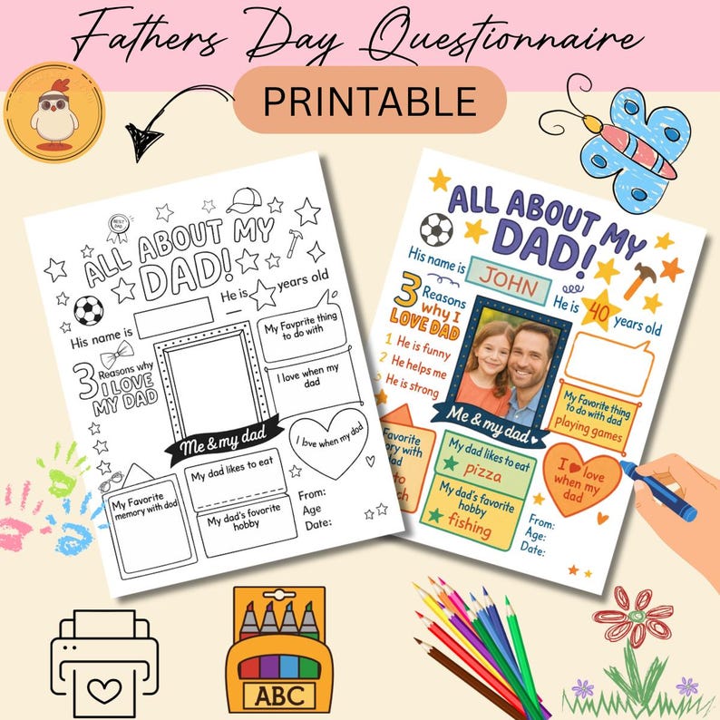 PRINTABLE All About My Dad Fathers Day Questionnaire Dad Gift From Kids ...