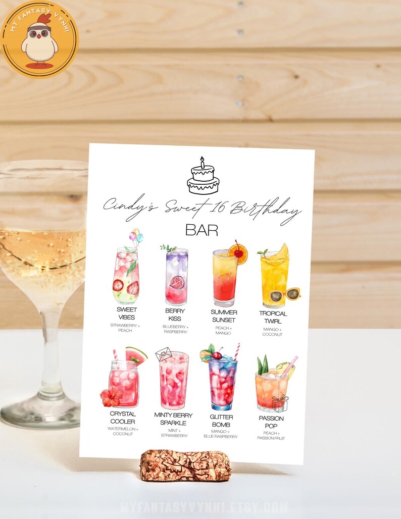 16th Birthday Party Lemonade Bar Recipe Menu Sign Printable Sweet 16 ...
