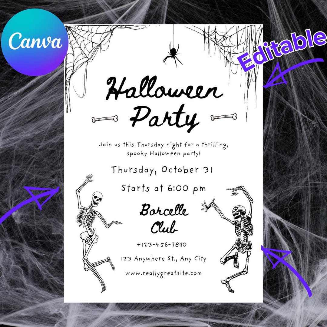 Editable Skeleton Halloween Birthday Party Invitation: Editable ...