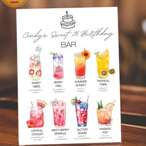 16th Birthday Party Lemonade Bar Recipe Menu Sign Printable Sweet 16 ...