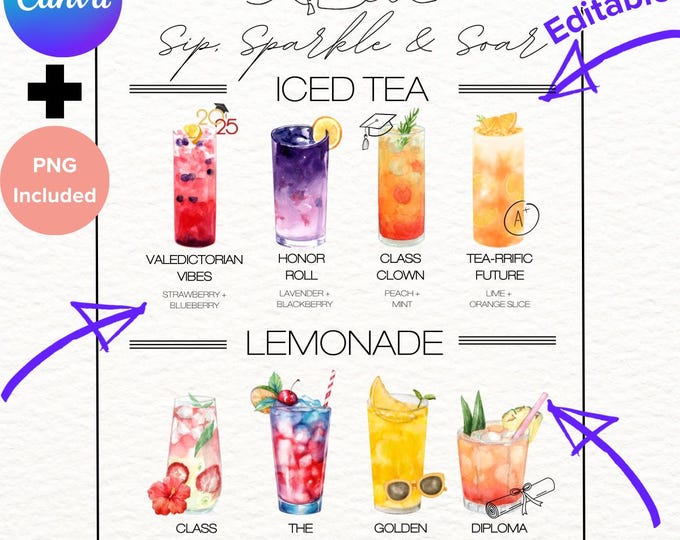 Iced Tea Bar Menu – Graduation Party Printable | DIY Tea Station Sign ...