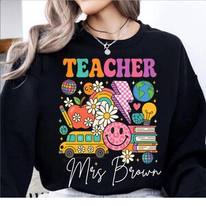 Custom Retro Teacher Name PNG, Back to School Png Design, Preppy ...