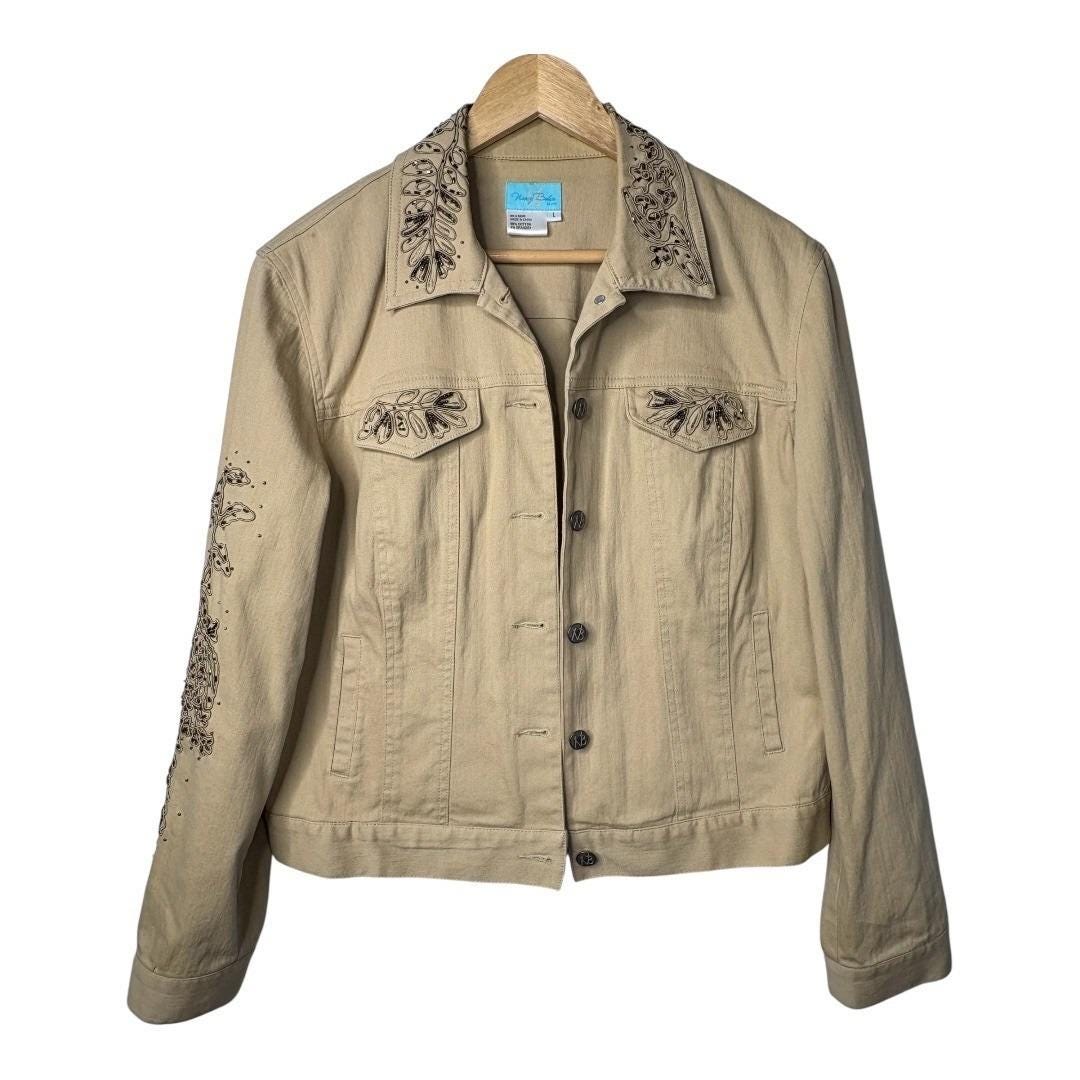 Vintage Nancy Bolen Denim Jacket Large Embellished Beaded Women Size ...