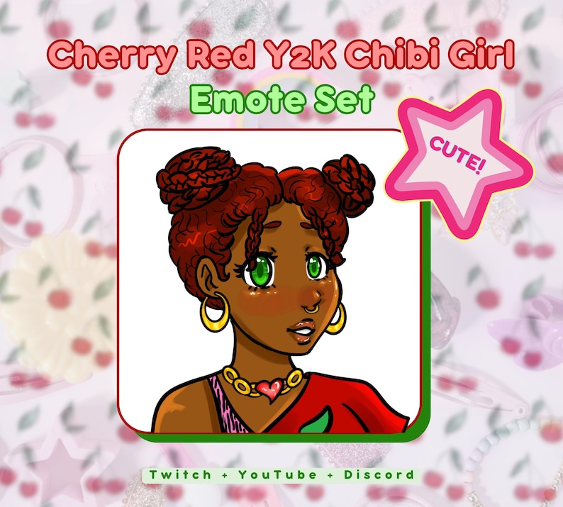 Cherry Red Y2K Kawaii Chibi Girl Emote Set; Twitch Discord Youtube ...