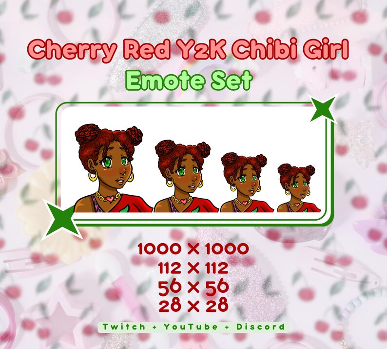 Cherry Red Y2K Kawaii Chibi Girl Emote Set; Twitch Discord Youtube ...