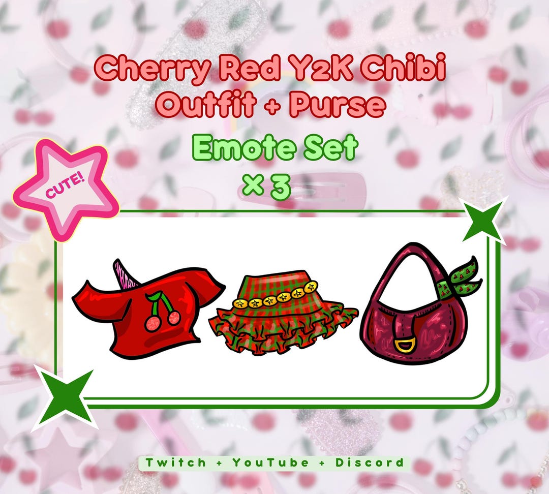 Cherry Red Y2K Kawaii Chibi Outfit + Purse (top, Skirt, Purse) Emote ...
