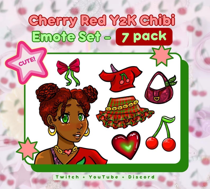 Cherry Red Y2K Kawaii Chibi Girl Emote BUNDLE of 7 – Happy Girl ...