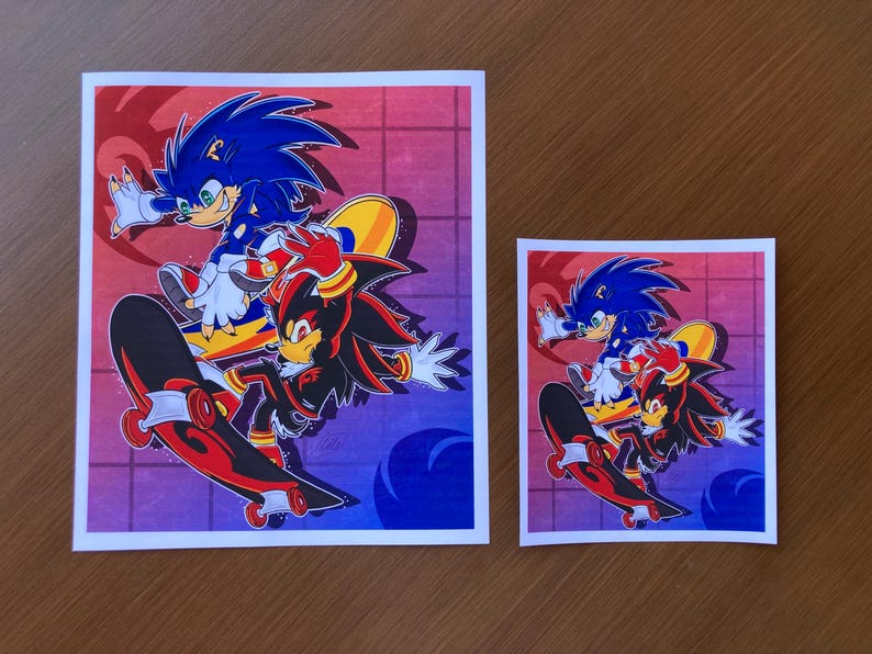 Sonic & Shadow Art Print 5x6 Inch, 8x10 Inch, Holographic, Handmade - Etsy