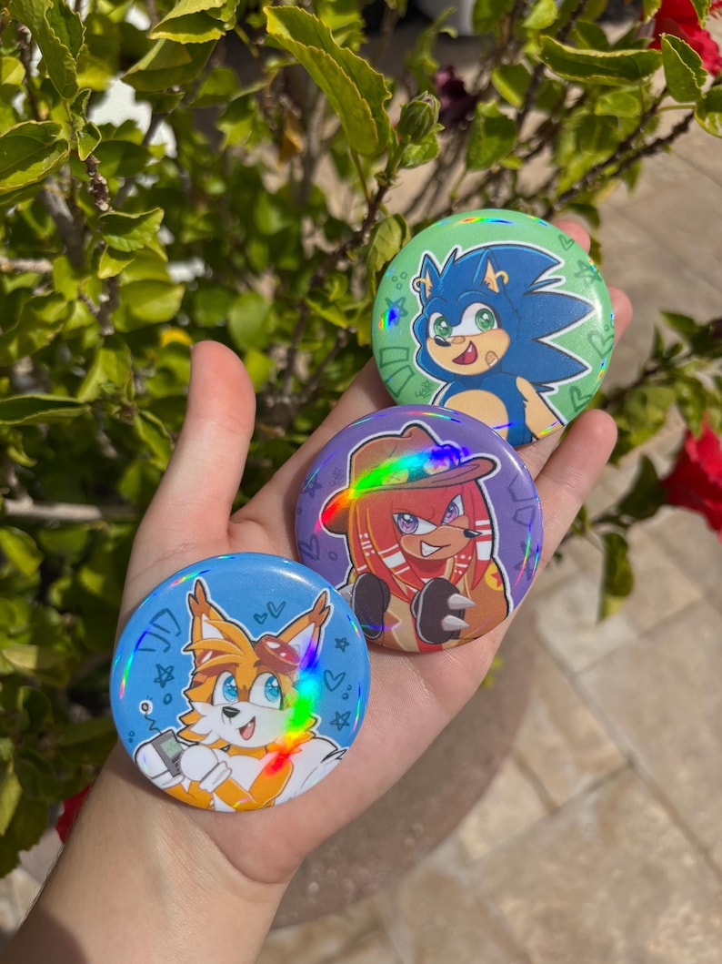 Sonic the Hedgehog Pinback Buttons Holographic (sonic, Knuckles, Tails ...