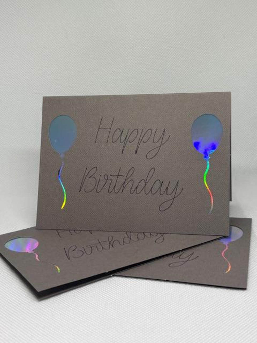 Balloon Birthday Card – 3.5"x4.9" Grey Card With Holographic Insert ...