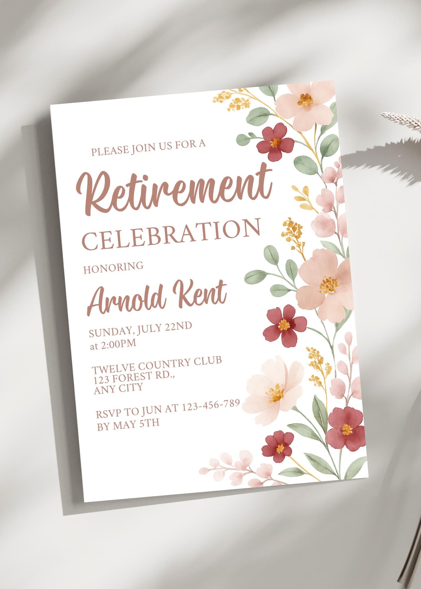 Editable Floral Retirement Invitation, Retirement Party Invitation ...