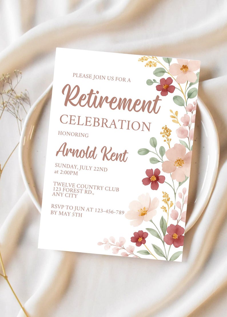Floral Retirement Invitation, Elegant Celebration Invite - Etsy