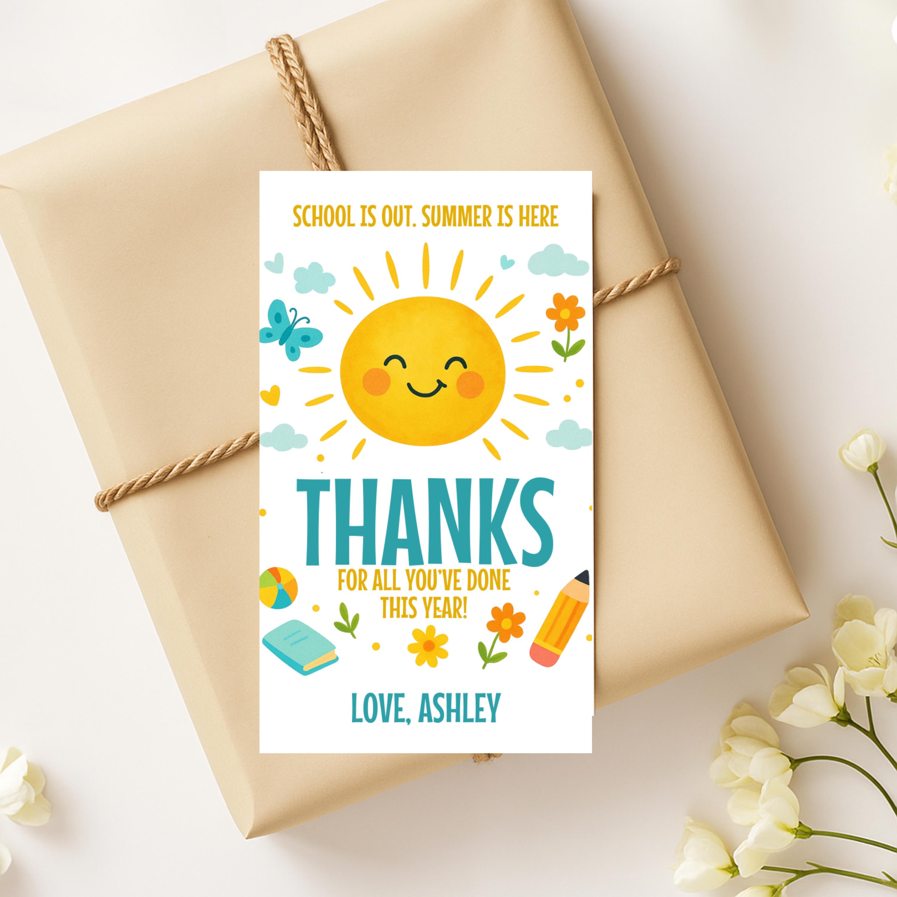 Sun-sational Teacher Gift Tag, Appreciation Printable (digital Download ...