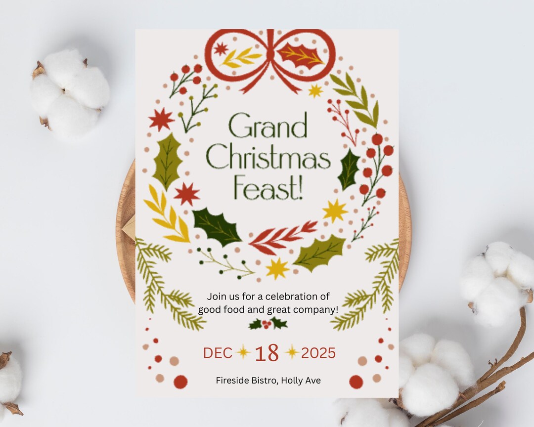Grand Christmas Feast Invitation,gold Holiday Party Invitation ...