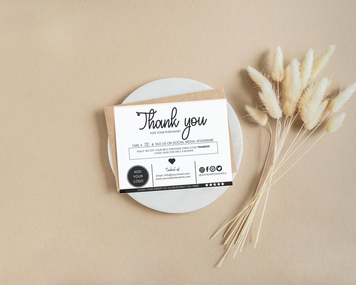 Editable Thank You Card, Thank You for Order Packaging Card, Black ...