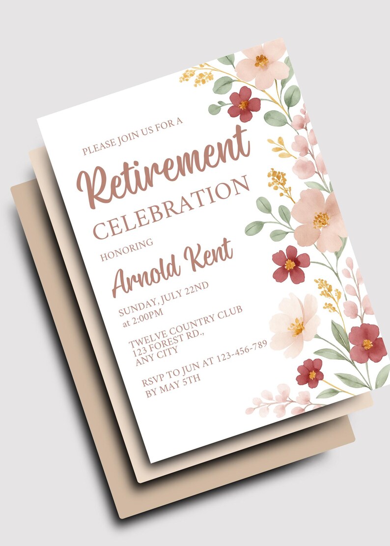 Floral Retirement Invitation, Elegant Celebration Invite - Etsy