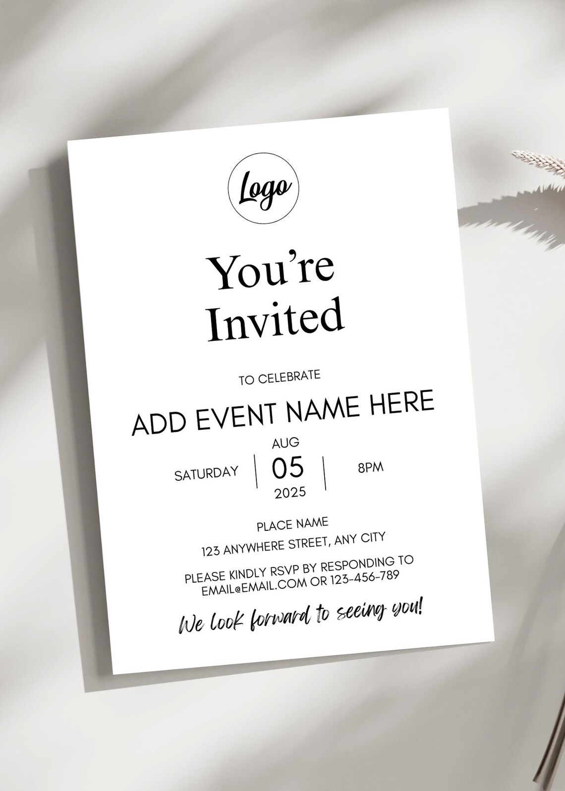 Modern Event Invitation Template, Elegant Black and White Design ...