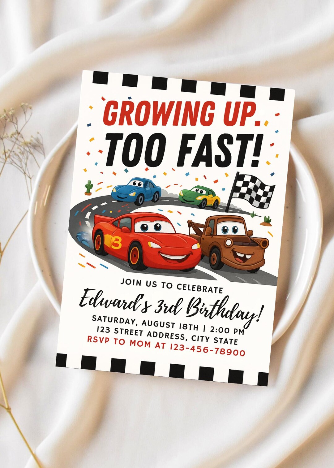 Racing Car Birthday Invitation: Race Track Party, Editable Template ...