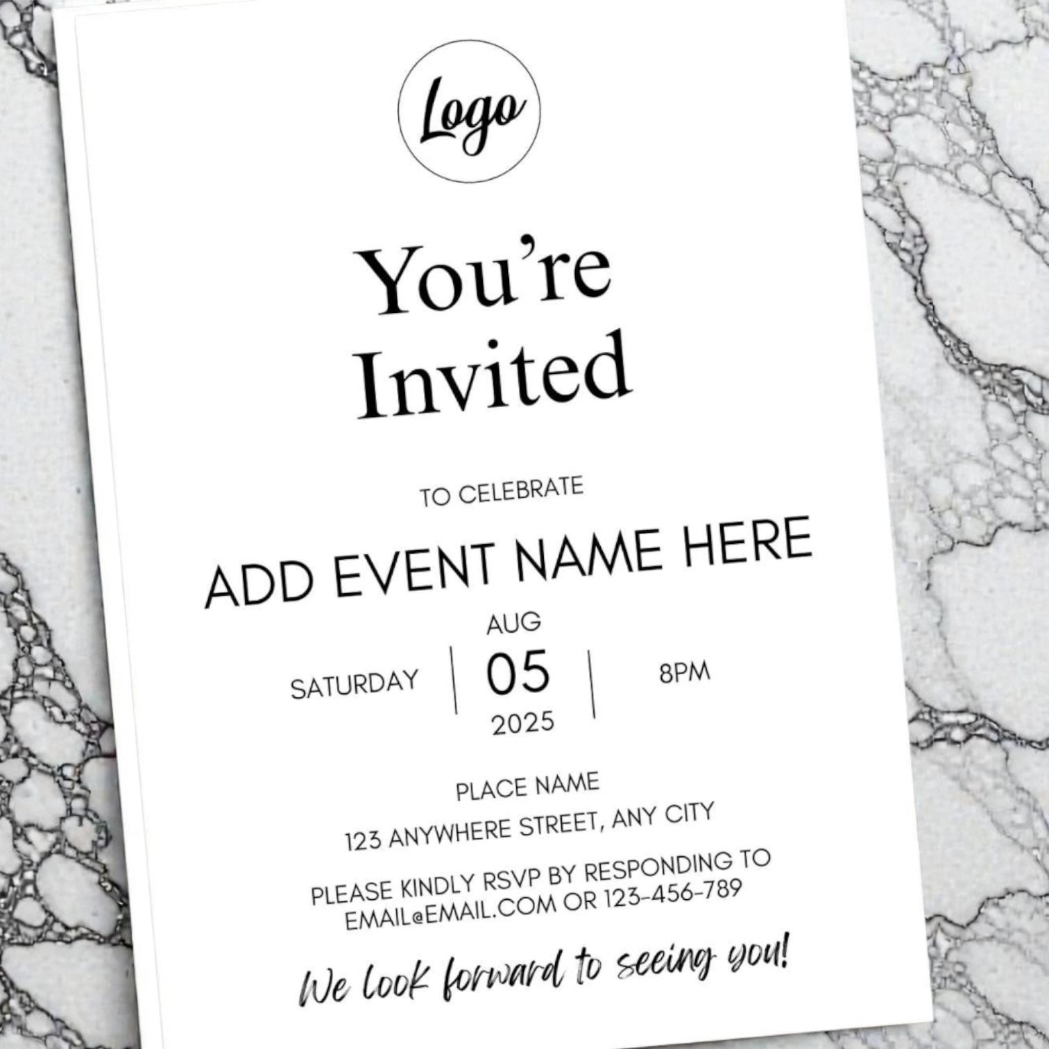 Modern Event Invitation Template, Elegant Black and White Design ...