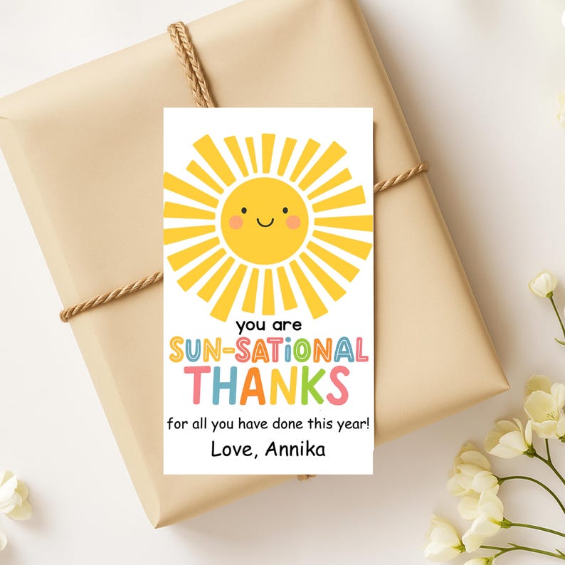 Sun-sational Teacher Gift Tag, Printable Appreciation Tag (digital ...