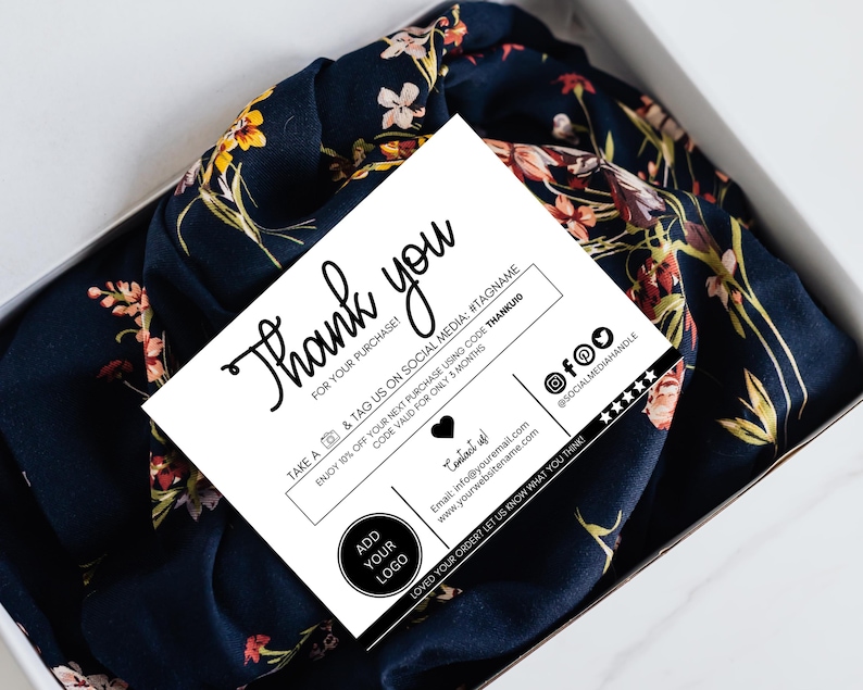 Editable Thank You Card, Thank You for Order Packaging Card, Black ...