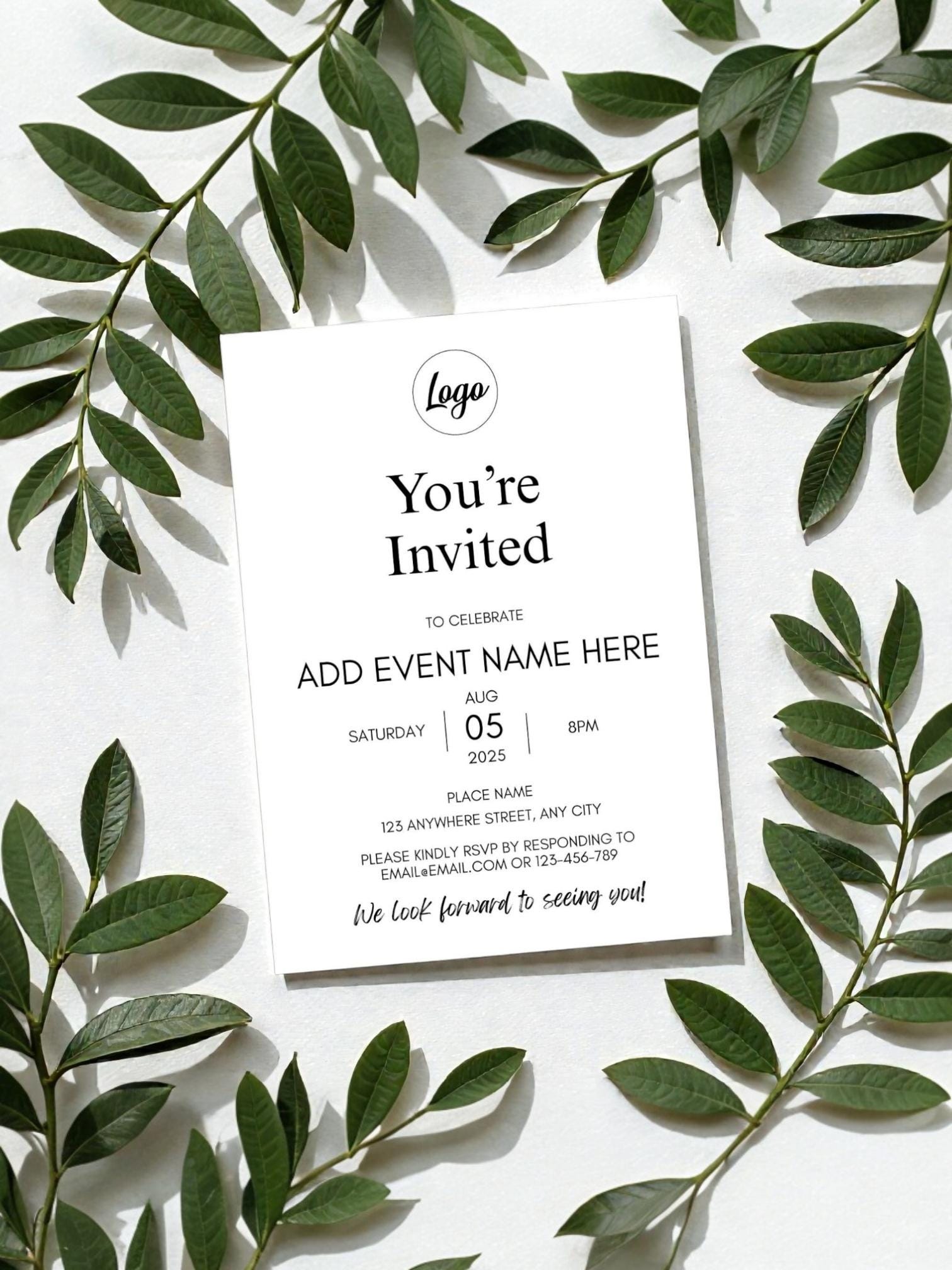 Modern Event Invitation Template, Elegant Black and White Design ...