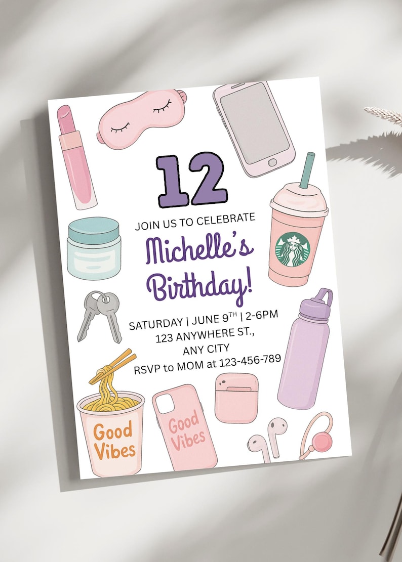 Editable Birthday Invitation, VSCO, Girl Party Invitation, Teen Girl ...