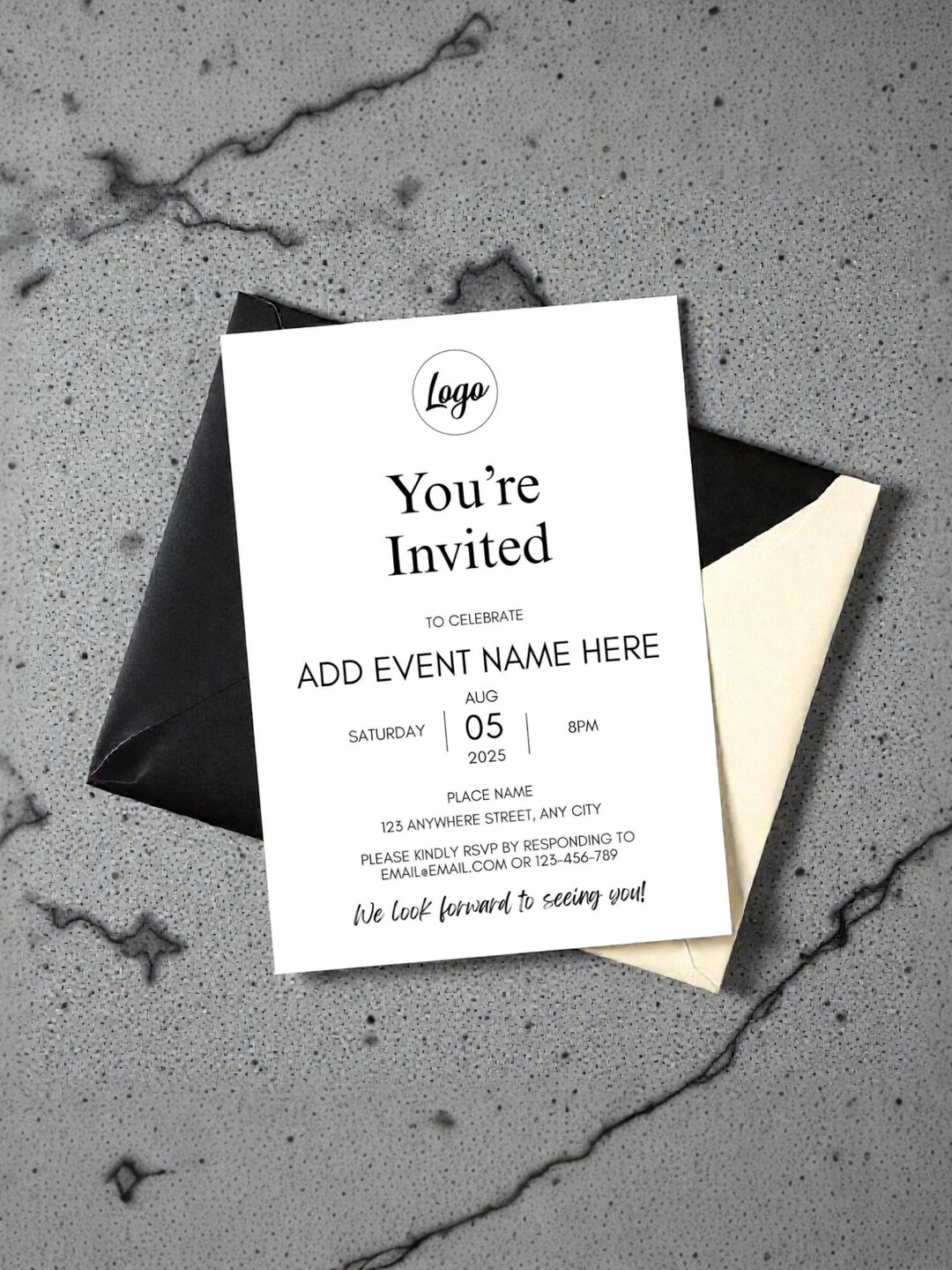 Modern Event Invitation Template, Elegant Black and White Design ...