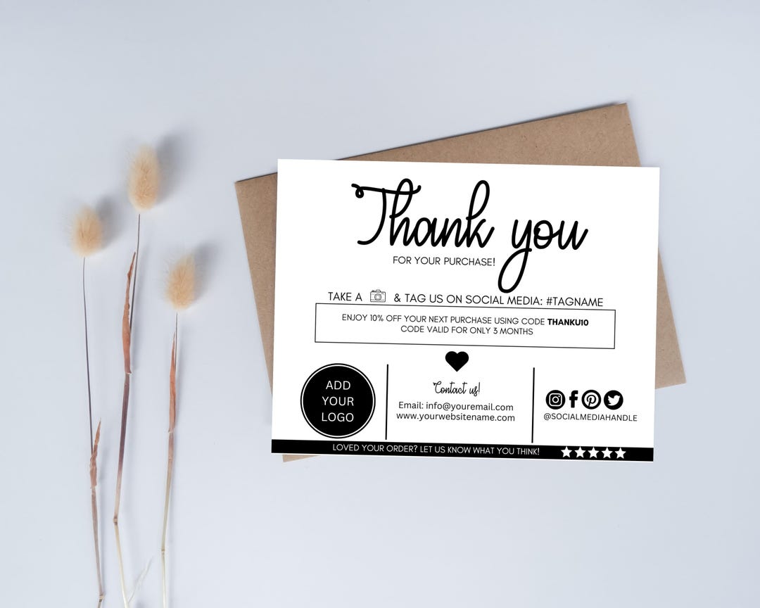 Editable Thank You Card, Thank You for Order Packaging Card, Black ...