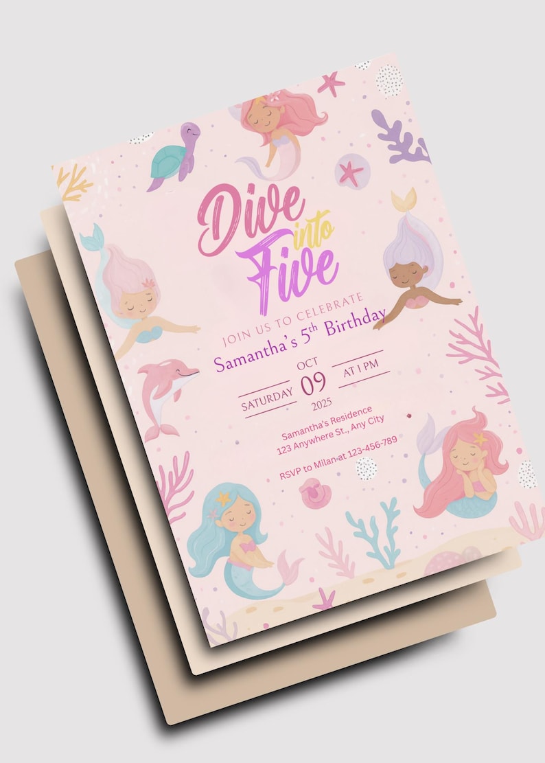 Watercolor Sea Animals Birthday Invitation, Nautical Theme (digital ...