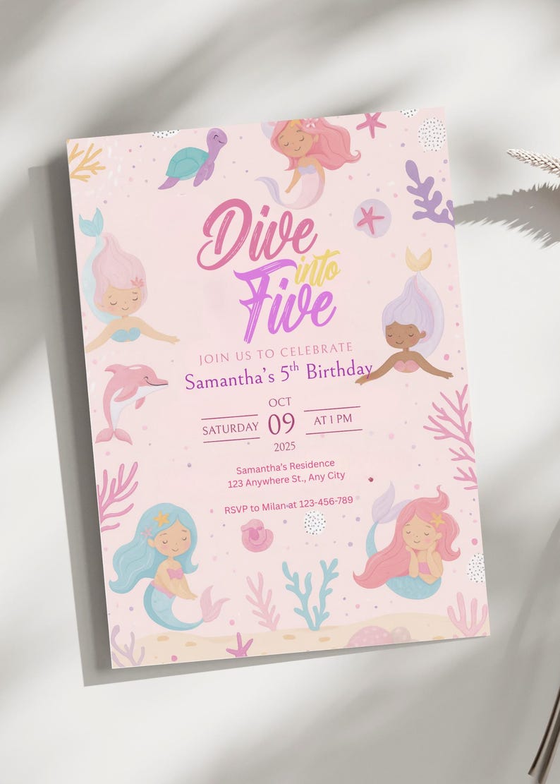 Watercolor Sea Animals Birthday Invitation, Nautical Theme (digital ...