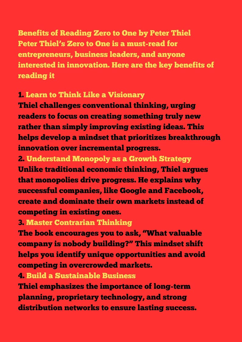 Zero to One Summary by Peter Thiel - Etsy