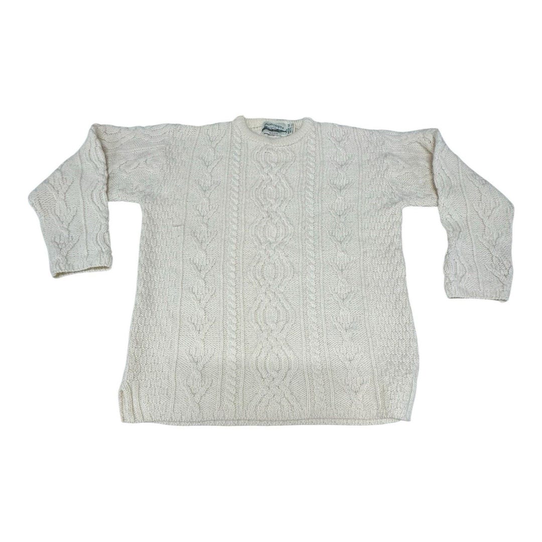 VTG Irish Fisherman Chunky Cable Knit T Aran Pure Merino Wool M Sweater ...