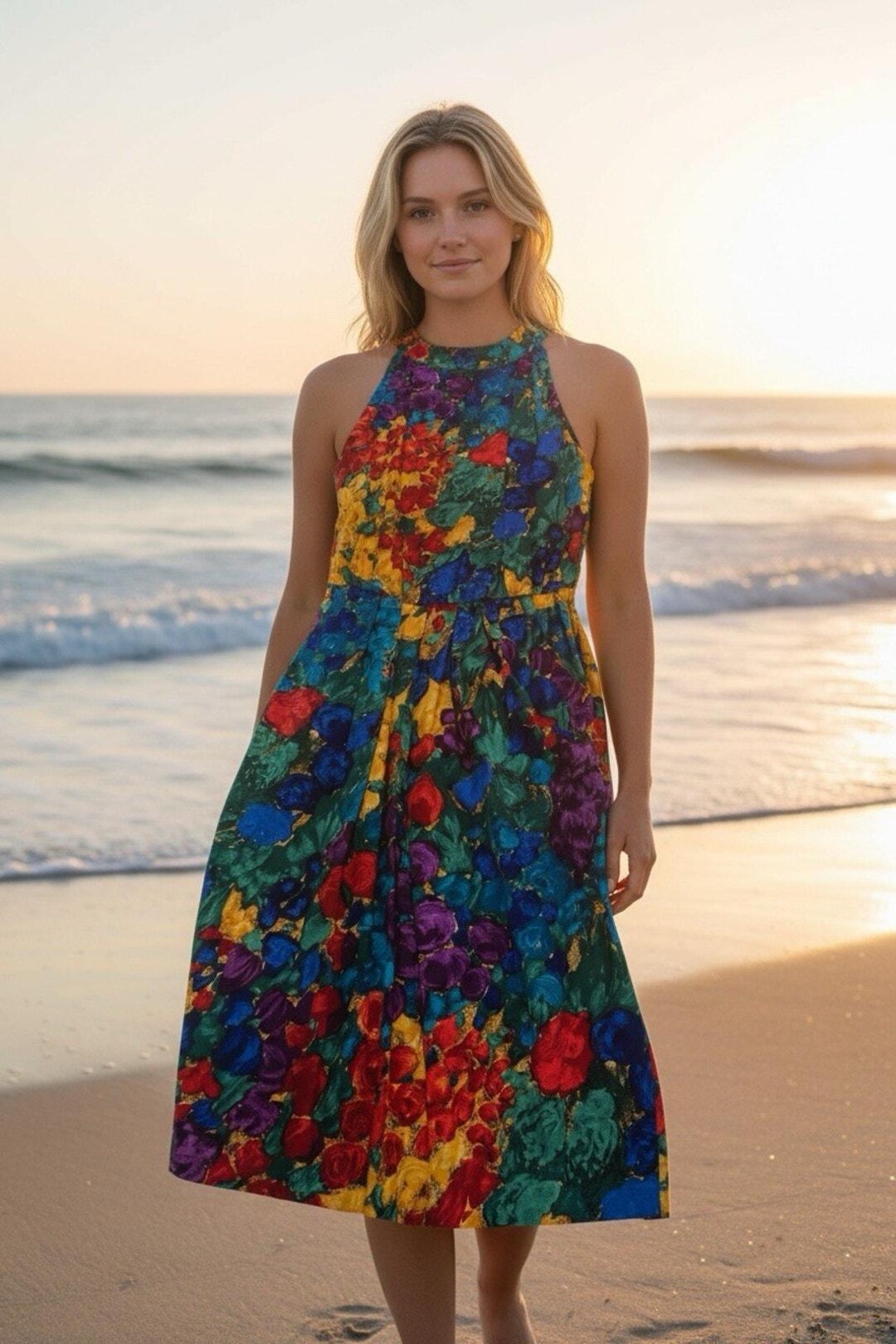 Vintage Jessica Howard by Mitchell Rodbell 10 Impressionist Floral Midi ...