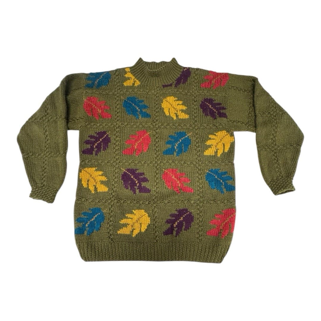 Vintage Mark Shale Large Wool Olive Green Autumn Fall Leaves AOP ...