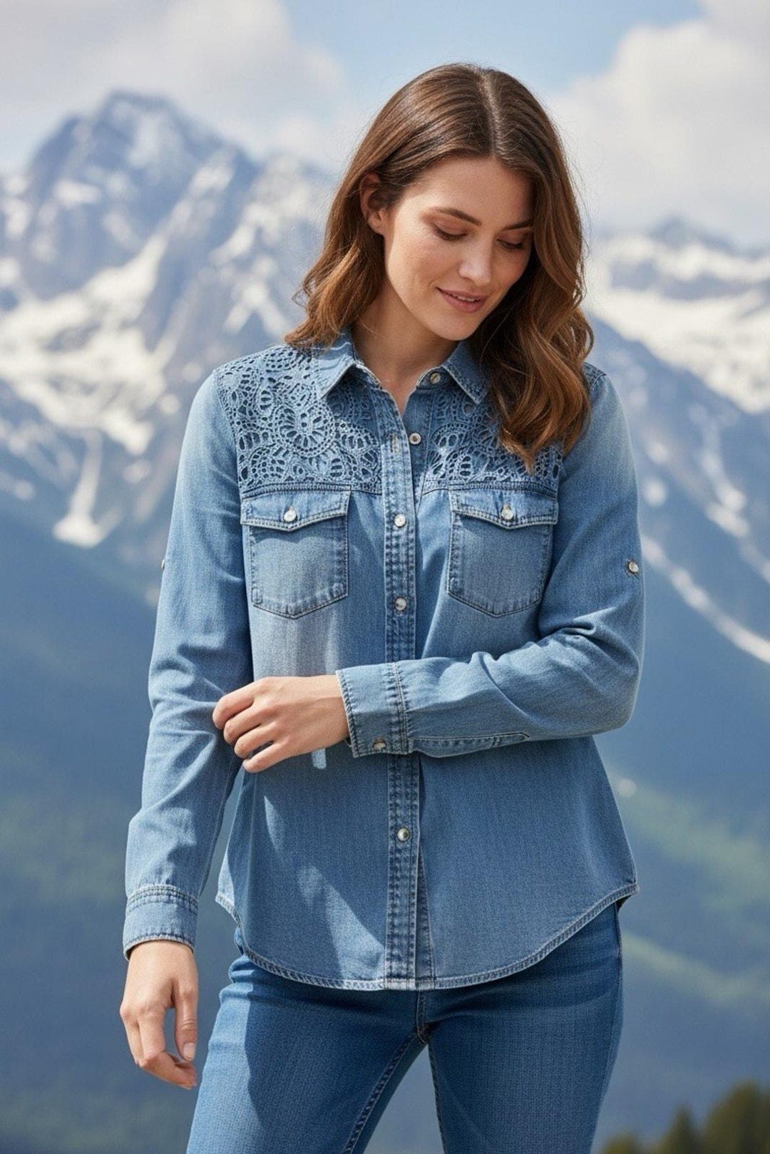 Vintage Christopher Banks Women L Chambray Bead Stud Feather ...
