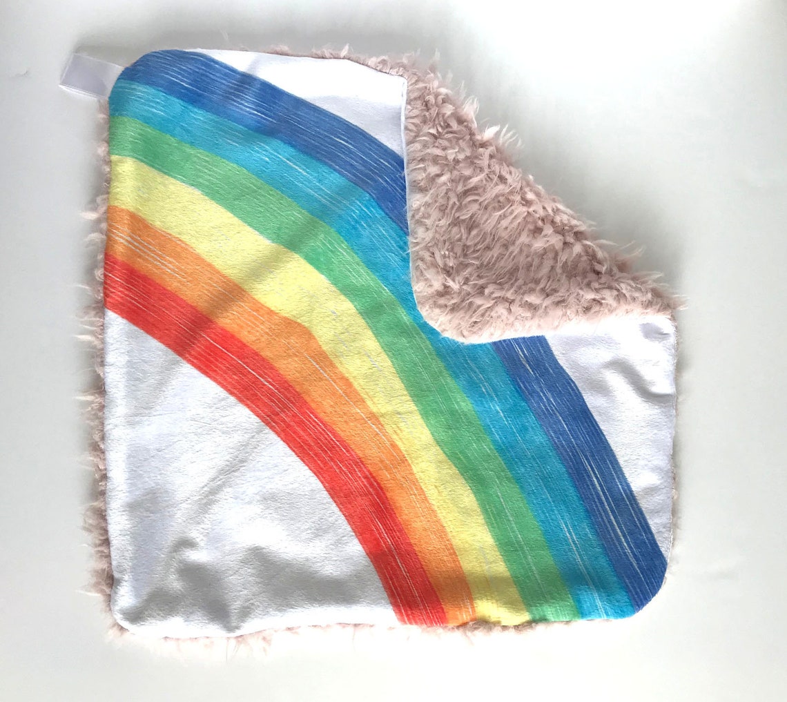 Raibow Cuddle Blanket, Pink Rainbow Blanket, Minky Blankie, Minky Lovey ...