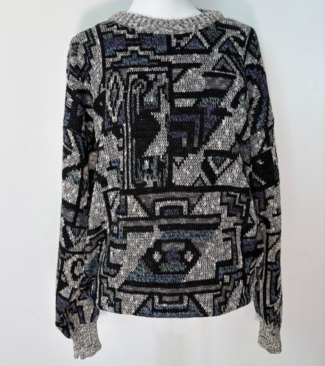 Vintage Michael Gerald Knit Sweater | 90s Abstract Jacquard, Size L - Etsy