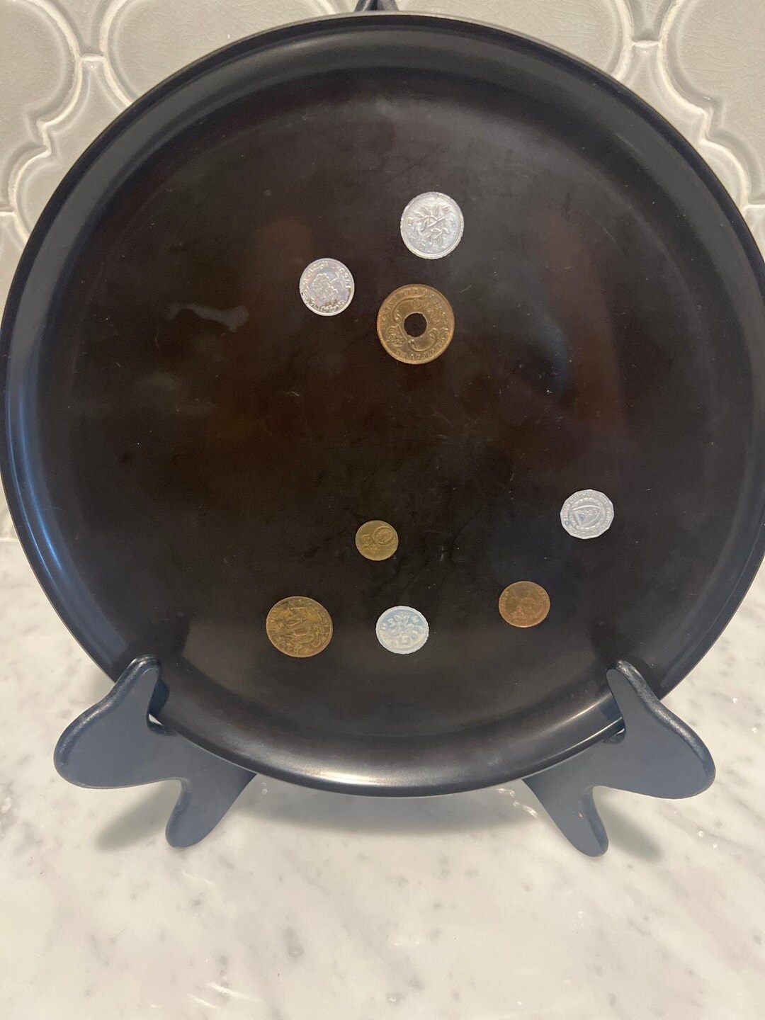 Couroc Monterey Inlaid Coins Tray Brown Resin Vintage Mid Century ...