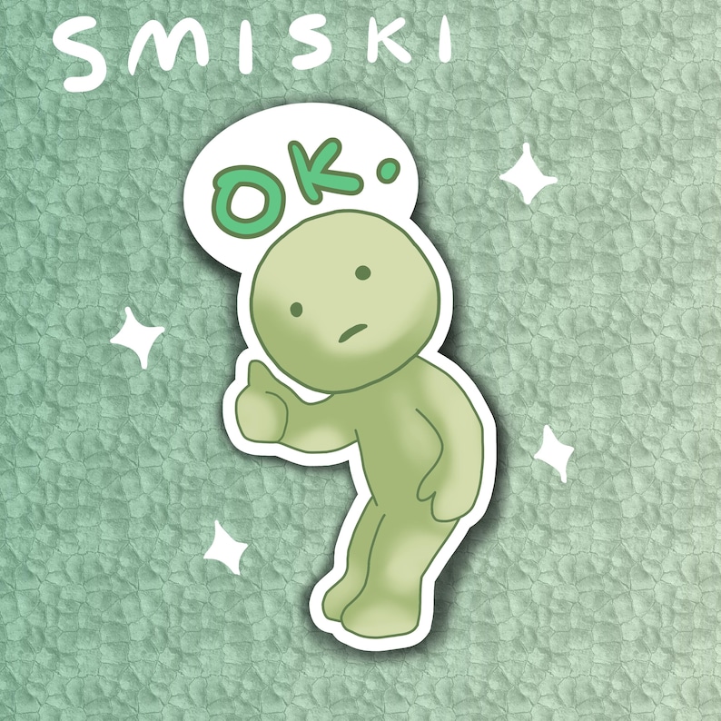 Smiski Sticker Cute Green OK Thumbs up | Vinyl Waterproof Laptop ...