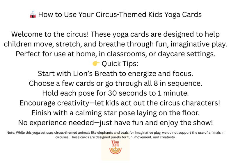 Circus Yoga Cards for Kids, 8 Printable Poses, Movement & Mindfulness ...