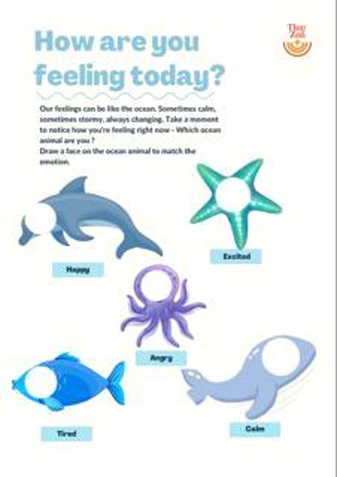 Ocean Animals Emotions Printable, Kids Drawing Emotion Activity, Ocean ...