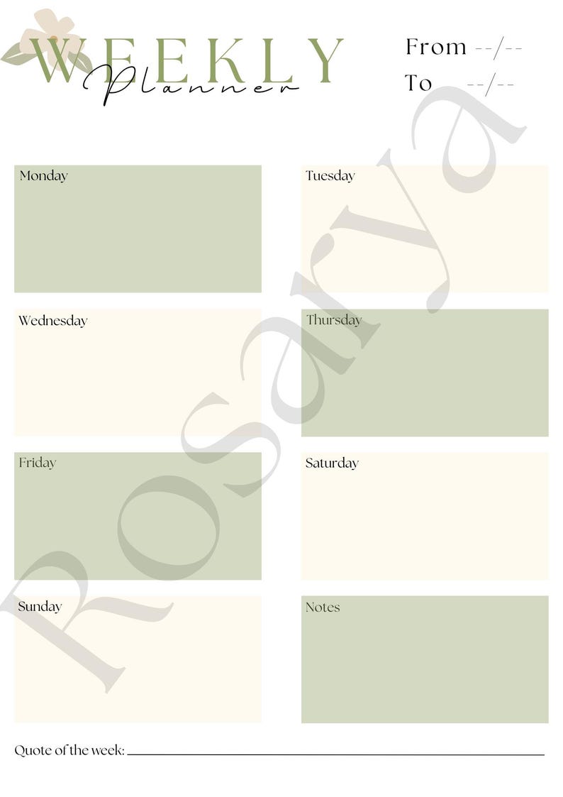 Green Weekly Planner - Etsy