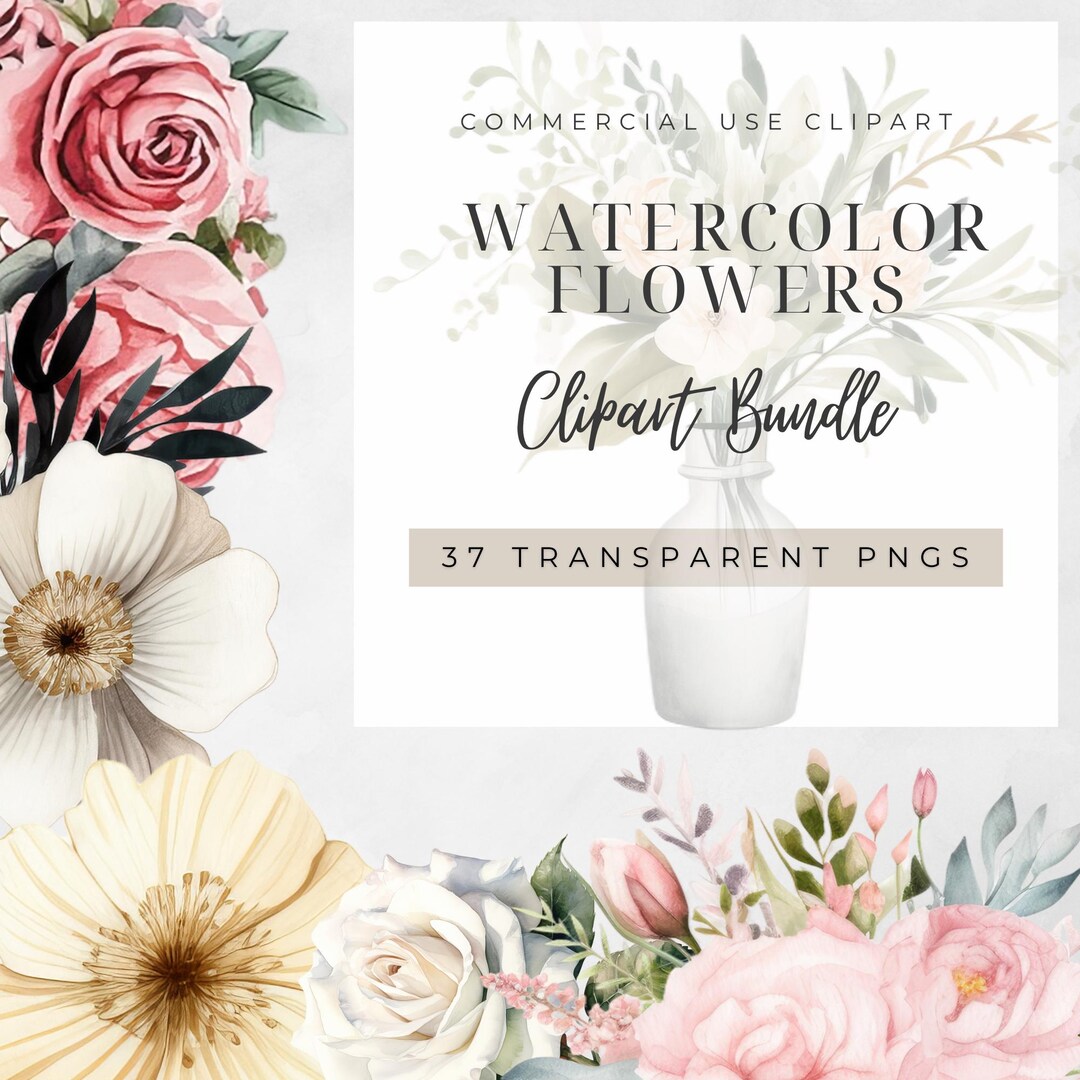 Watercolor Flower Clipart Bundle 37 PNG Floral Illustrations - Etsy
