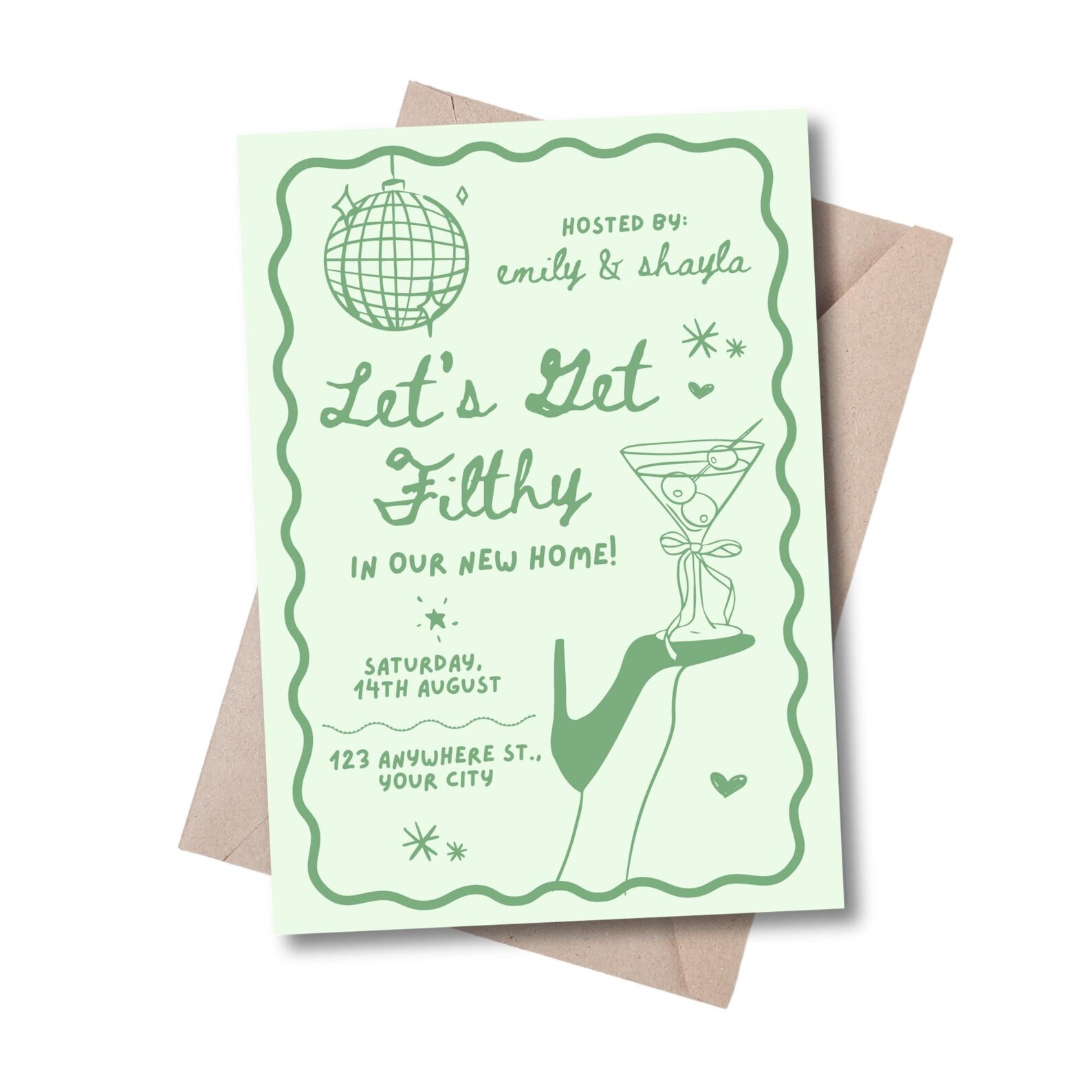 Dirty Martini Housewarming Invitation: Cheeky Cocktail Party (editable ...