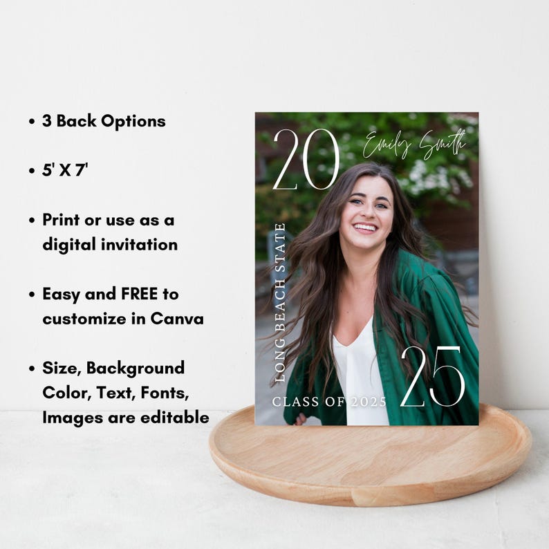 Modern Graduation Photo Card Template: Class of 2025 (digital Download ...