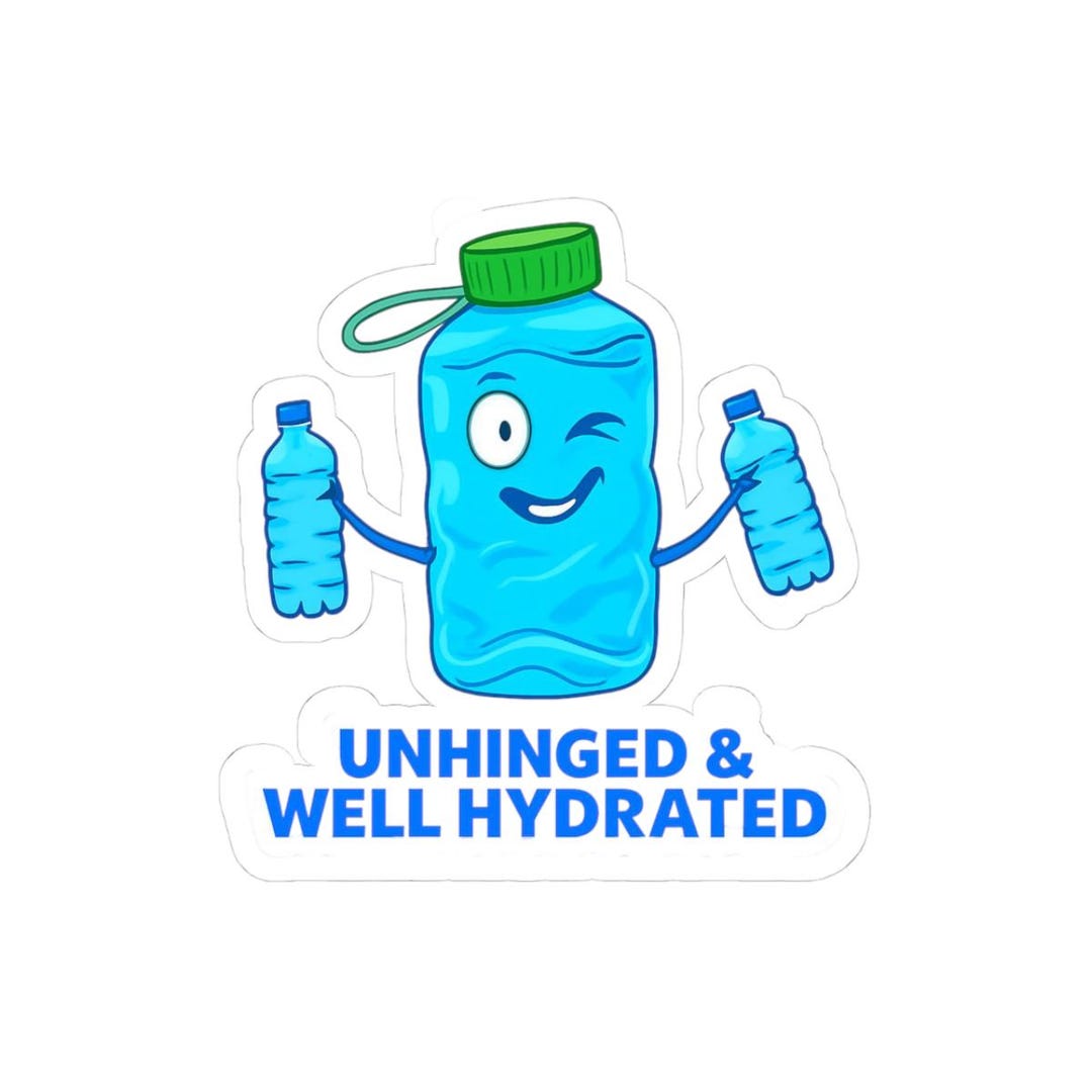 Hydration Humor Stickers - Unhinged & Well Hydrated, Funny Water Bottle ...