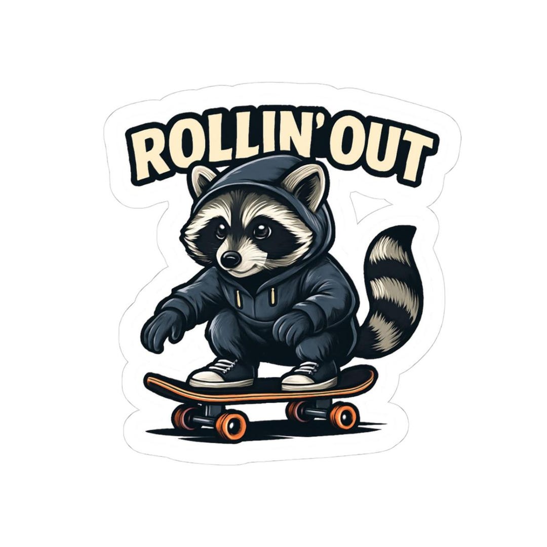 Playful Raccoon Skateboard Kiss-cut Stickers - Perfect for Laptops ...