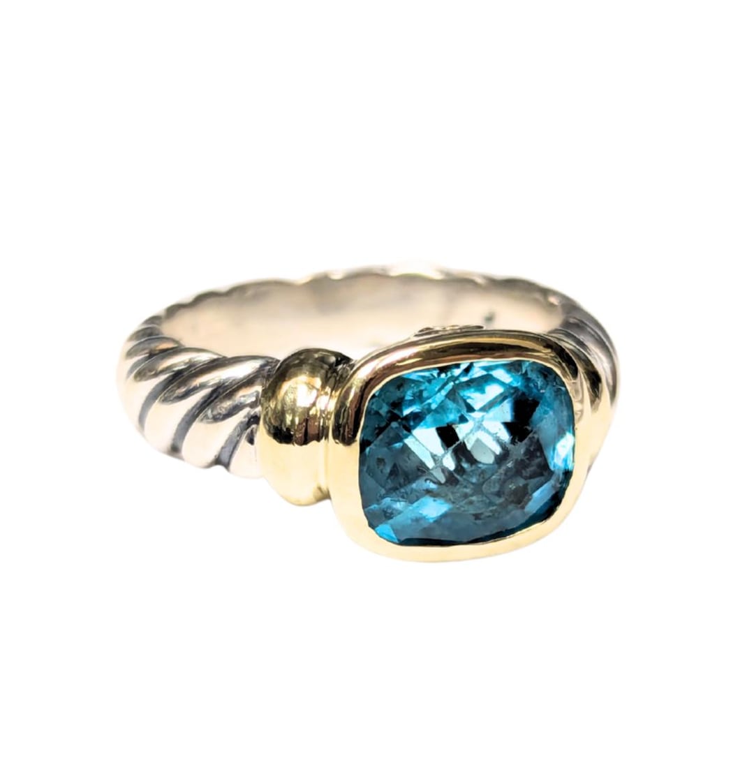 David Yurman Blue Topaz Ring Sterling Silver 18k Yellow Gold Cable ...